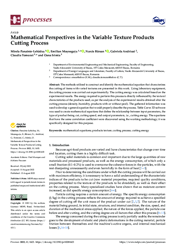 (PDF) Mathematical Perspectives in the Variable Texture Products Cutting Process