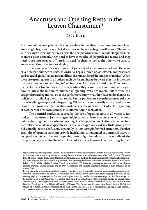 (PDF) Anacruses and Opening Rests in the Leuven Chansonnier