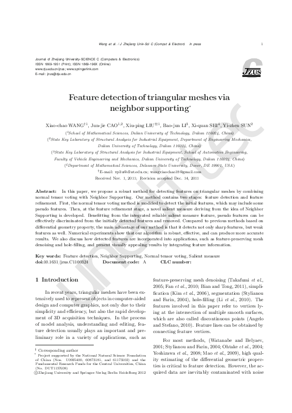 Pdf Feature Detection Of Triangular Meshes Via Neighbor Supporting