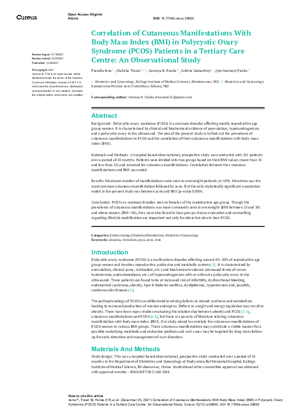 (PDF) Correlation of Cutaneous Manifestations With Body Mass Index (BMI ... (PDF) Correlation of Cutaneous Manifestations With Body Mass Index (BMI ...