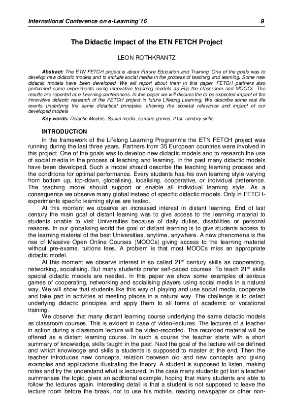 (PDF) The Didactic Impact of the ETN FETCH Project