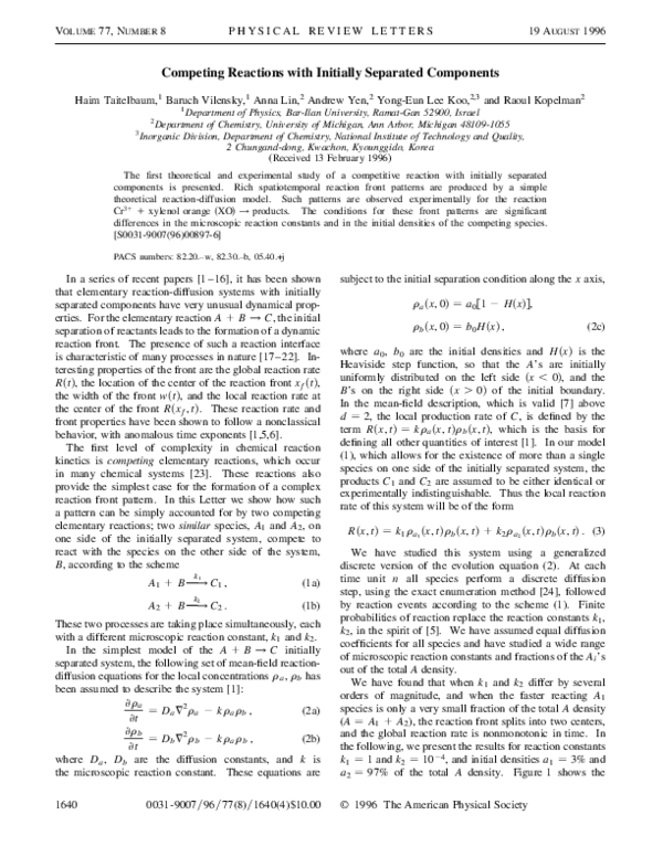 (PDF) Competitive Reactions with Separated Components