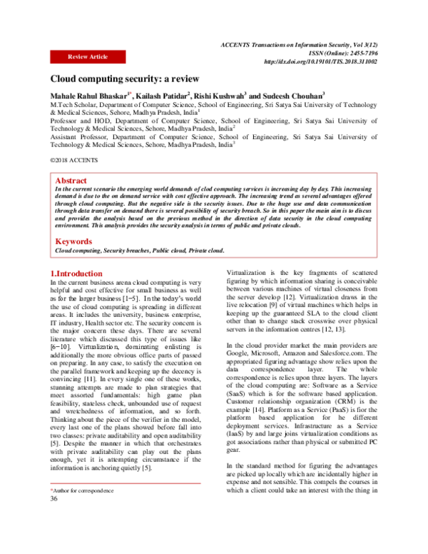 (PDF) Cloud computing security: a review
