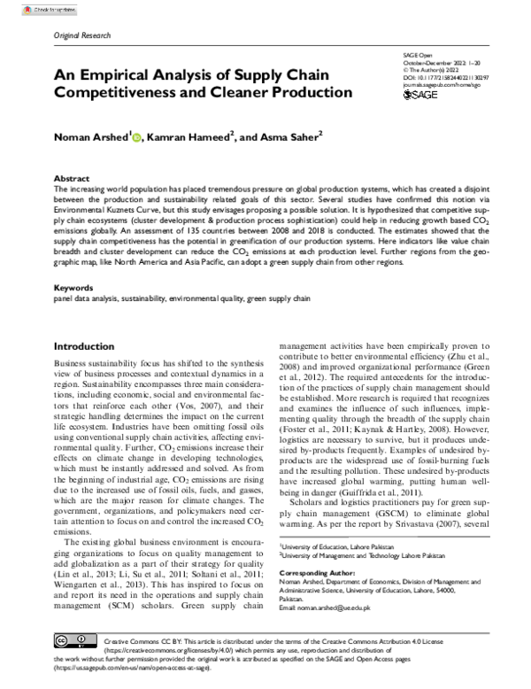 (PDF) An Empirical Analysis of Supply Chain Competitiveness and Cleaner Production