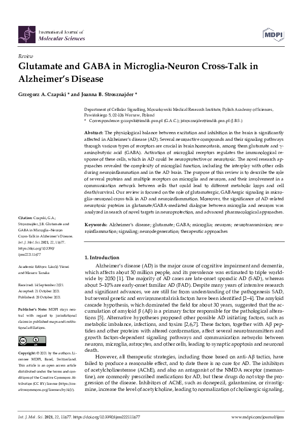 (PDF) Glutamate and GABA in Microglia-Neuron Cross-Talk in Alzheimer’s ...