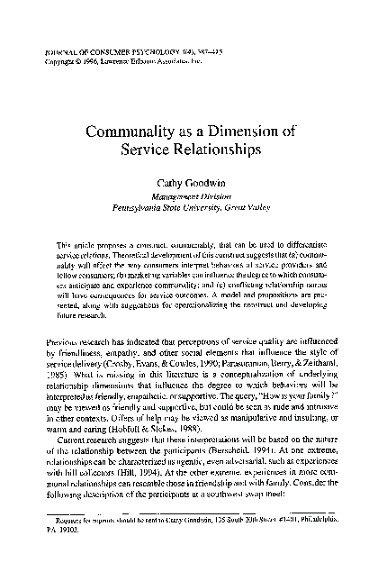 (PDF) Communality as a Dimension of Service Relationships