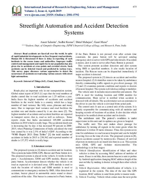 (PDF) Streetlight Automation and Accident Detection Systems