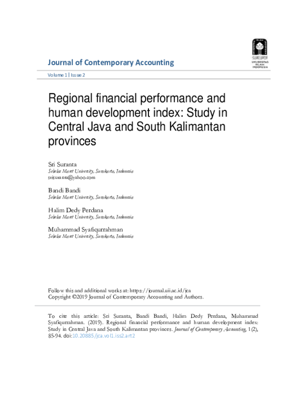 (PDF) Regional financial performance and human development index: Study ...