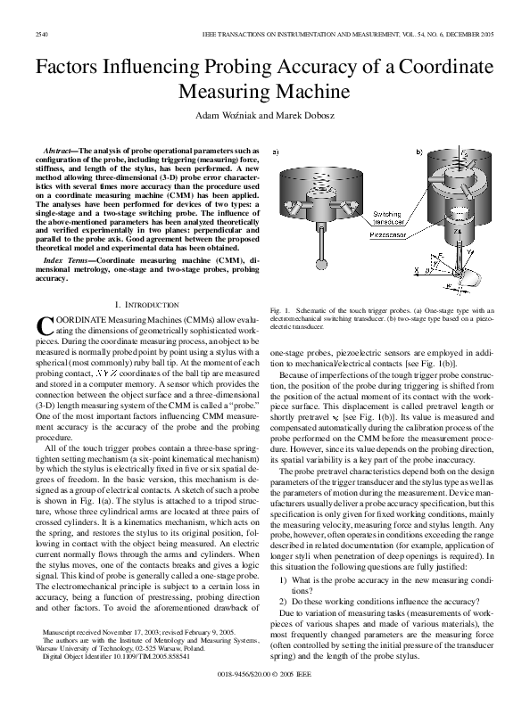 Pdf Factors Influencing Probing Accuracy Of A Coordinate Measuring Machine