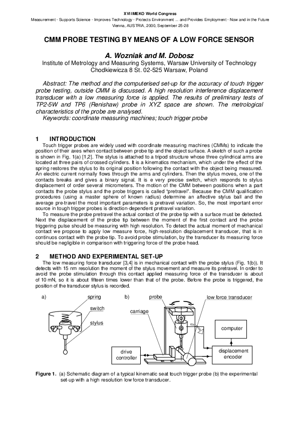(PDF) CMM Probe Testing by Means of a Low Force Sensor