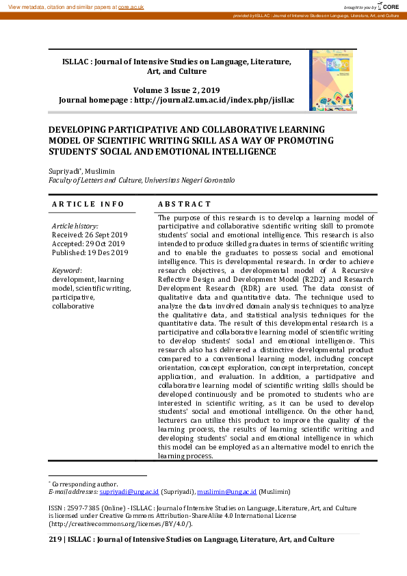 (PDF) Developing Participative and Collaborative Learning Model of Scientific Writing Skill as a ...