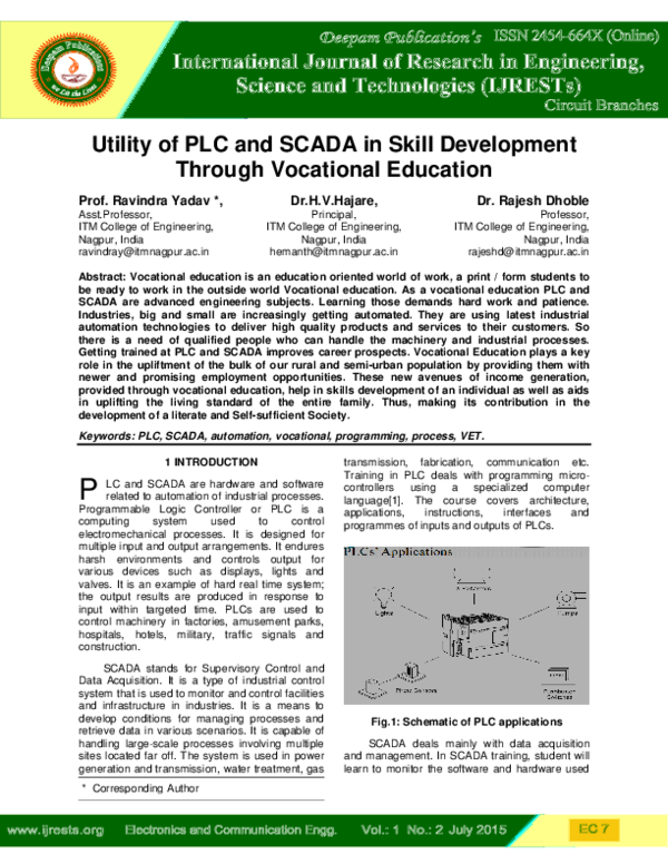 (PDF) Utility of PLC and SCADA in Skill Development Through Vocational ...