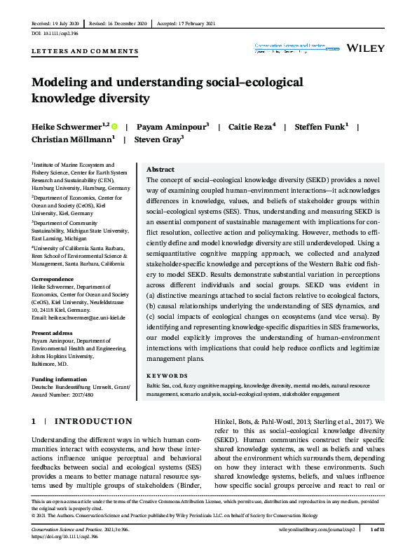 (PDF) Modeling and understanding social–ecological knowledge diversity