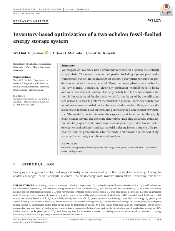 (PDF) Inventory‐based optimization of a two‐echelon fossil‐fuelled ...