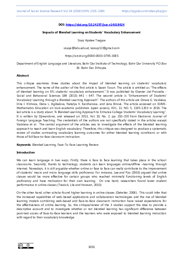 (PDF) Article Review on The Impact of Blended Learning on Students ...