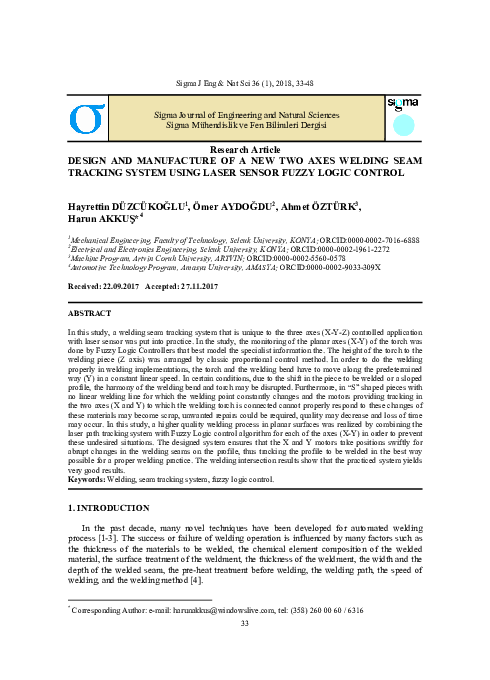 (PDF) Design and Manufacture of a New Two Axes Welding Seam Tracking System Using Laser Sensor ...