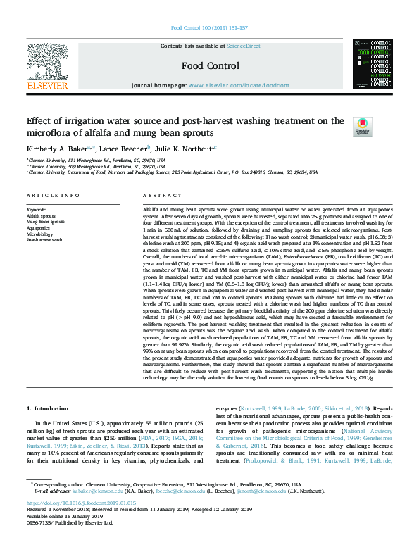 (PDF) Effect of irrigation water source and post-harvest washing ...