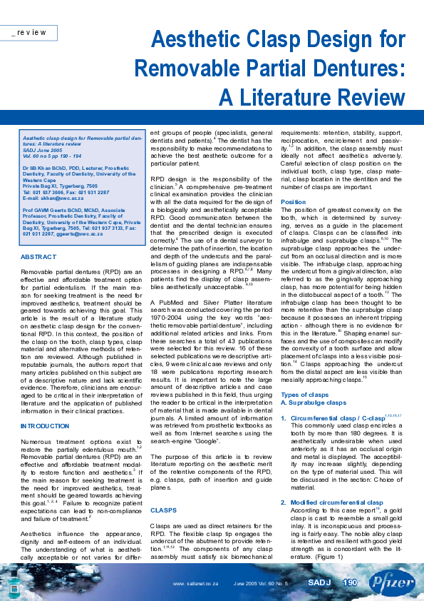 (PDF) Aesthetic clasp design for removable partial dentures: a ...