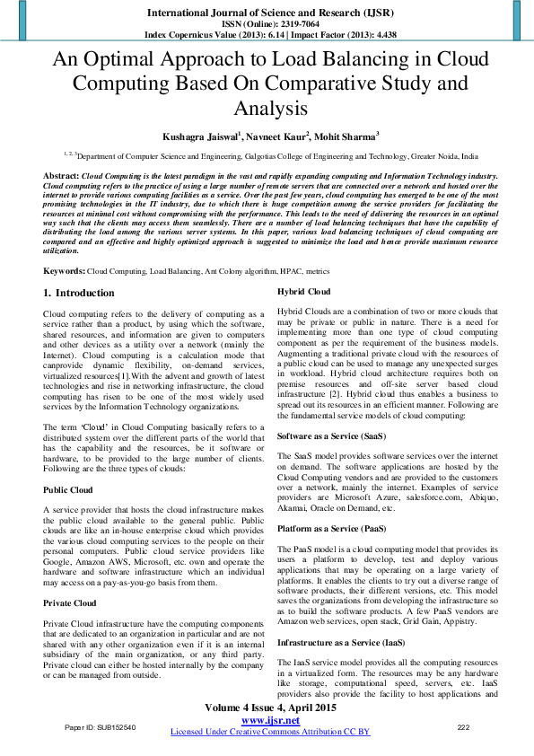Pdf An Optimal Approach To Load Balancing In Cloud Computing Based On 5157