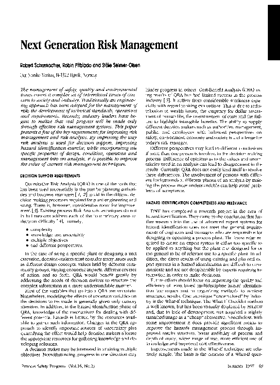 Pdf Next Generation Risk Management