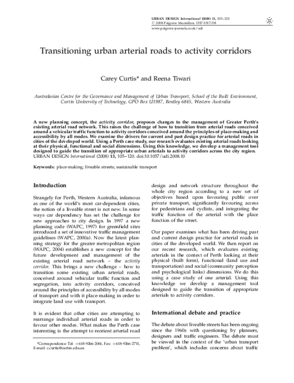 (PDF) Transitioning urban arterial roads to activity corridors
