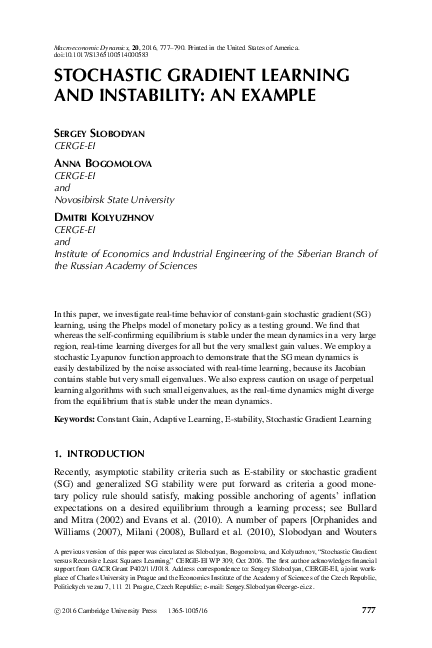 (PDF) Stochastic Gradient Learning and Instability: An Example