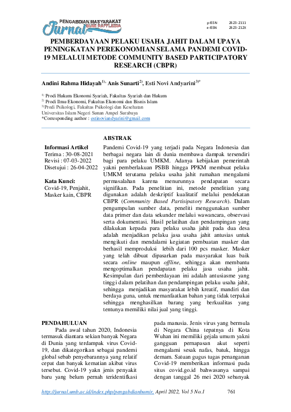 (PDF) Pemberdayaan Pelaku Usaha Jahit Dalam Upaya Peningkatan ...