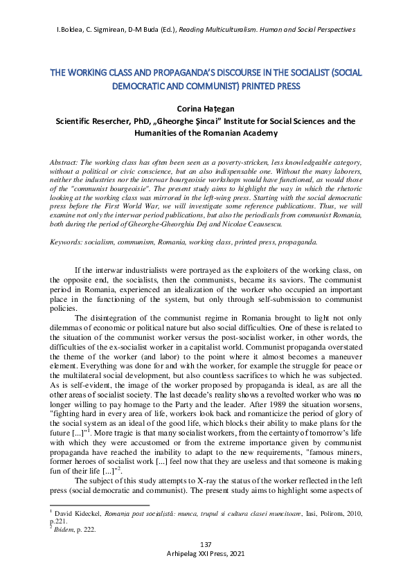 (PDF) THE WORKING CLASS AND PROPAGANDA’S DISCOURSE IN THE SOCIALIST ...