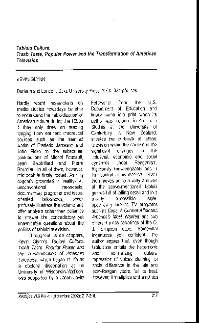 (PDF) Tabloid Culture. Trash Taste, Popular Power and the ...