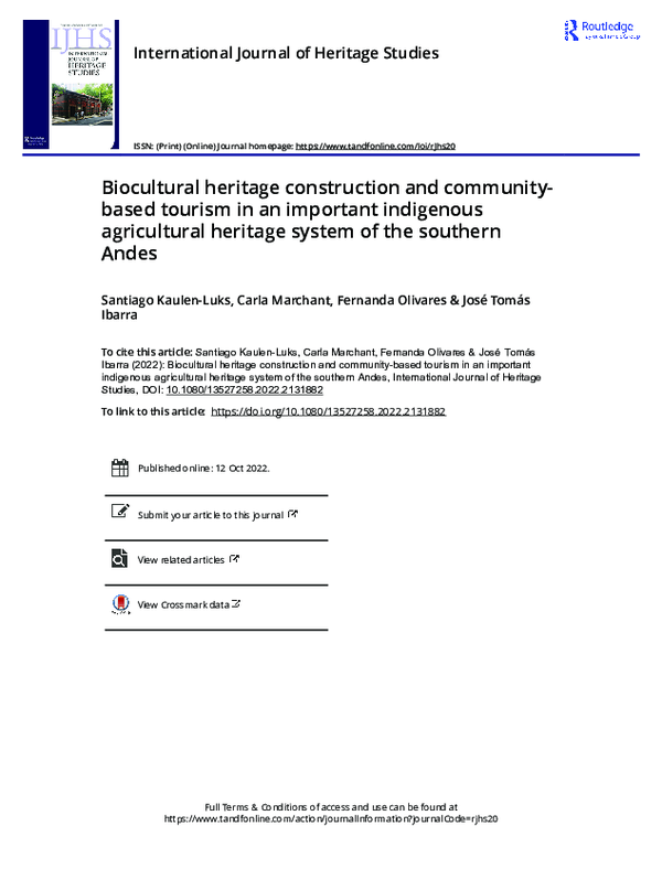 (PDF) Biocultural heritage construction and community- based tourism in ...
