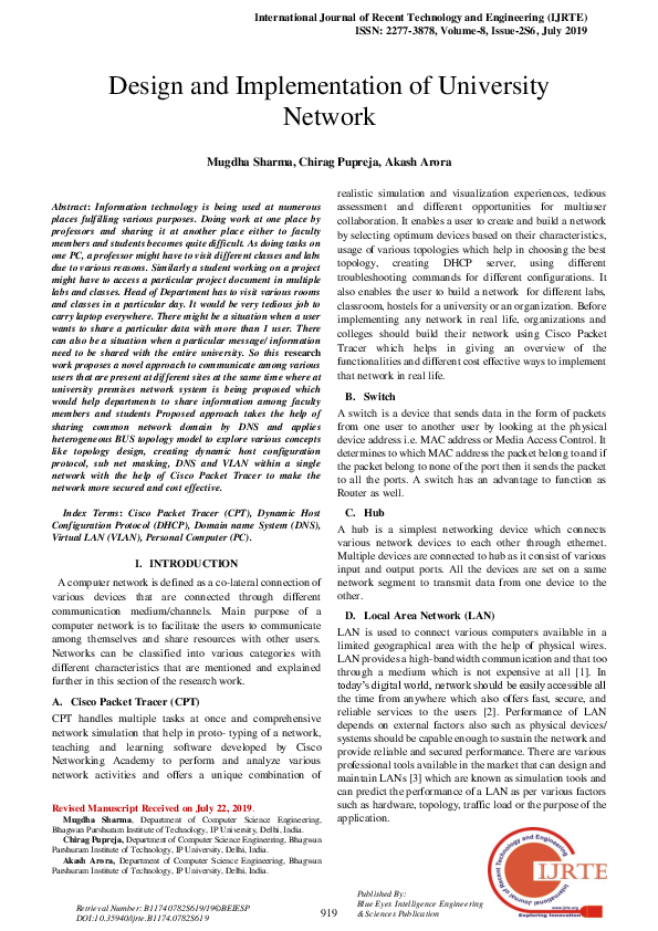 (PDF) Design and Implementation of University Network