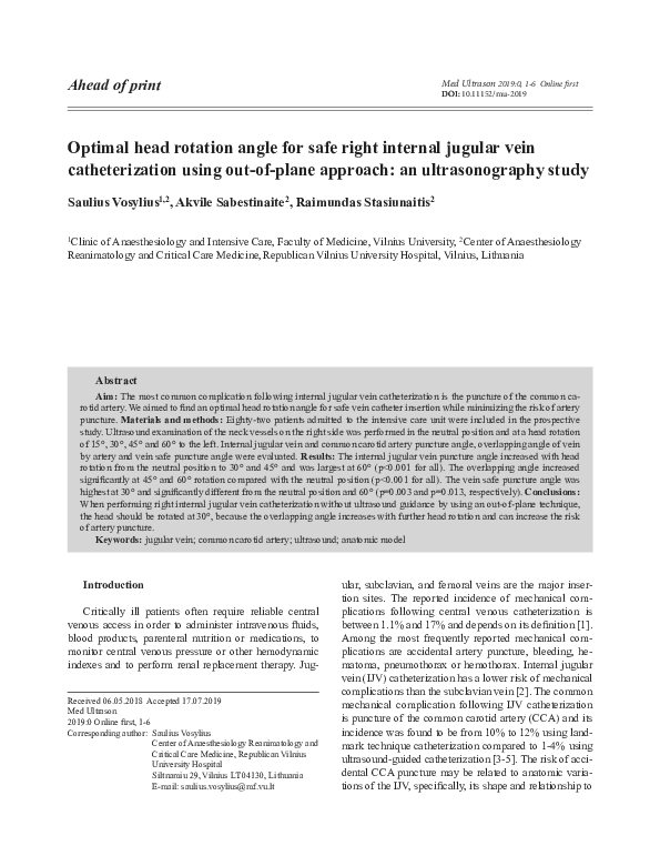 (PDF) Optimal head rotation angle for safe right internal jugular vein ...