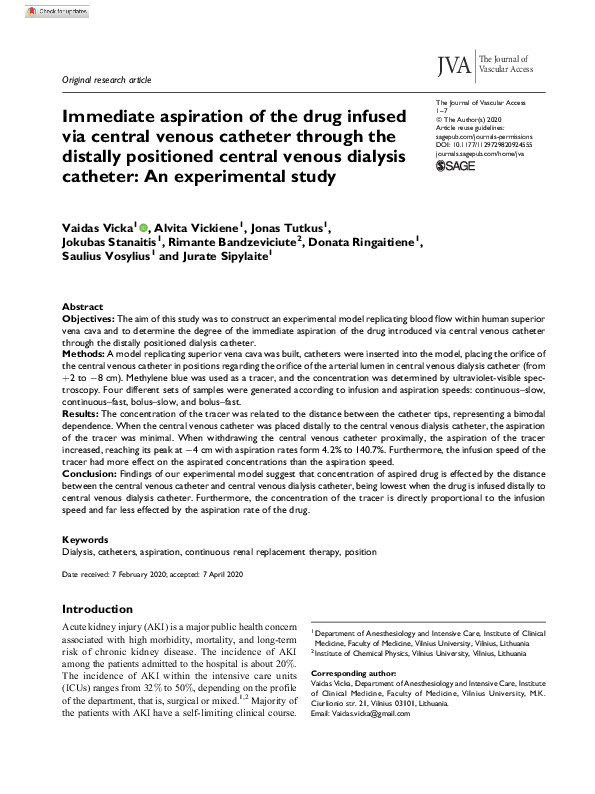 (PDF) Immediate aspiration of the drug infused via central venous ...