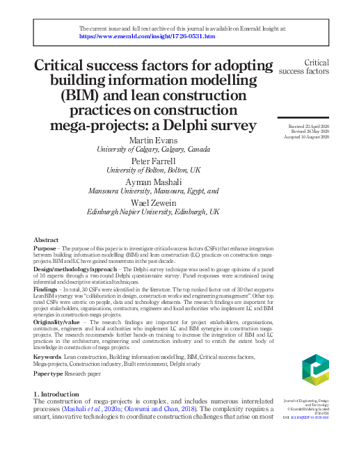 (PDF) Critical success factors for adopting building information modelling (BIM) and lean ...