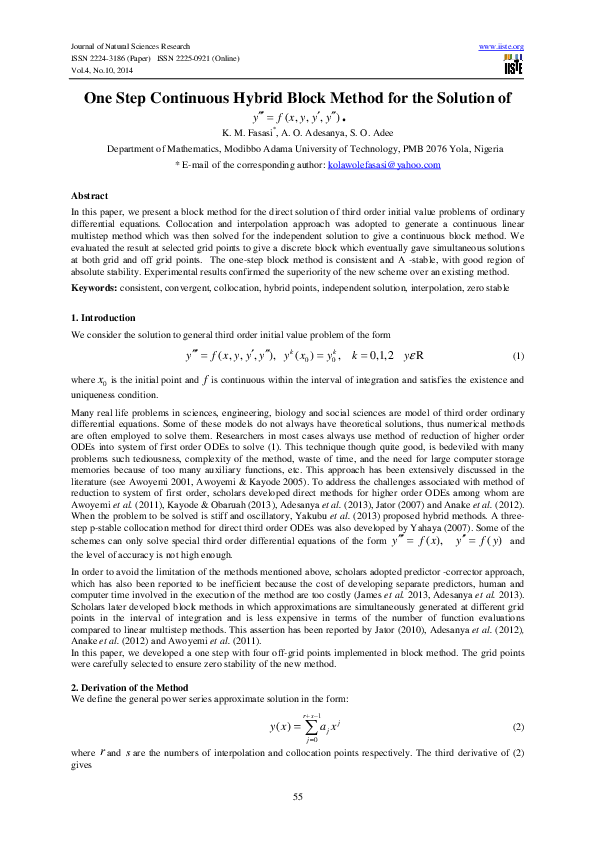 (PDF) One Step Continuous Hybrid Block Method for the Solution of y'''=f(x,y,y',y'')