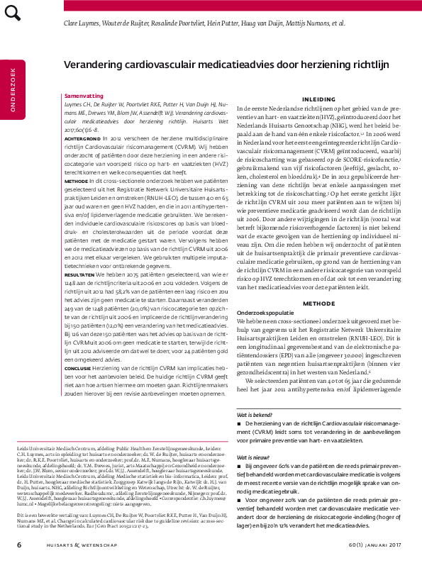 (PDF) Verandering cardiovasculair medicatieadvies door herziening richtlijn