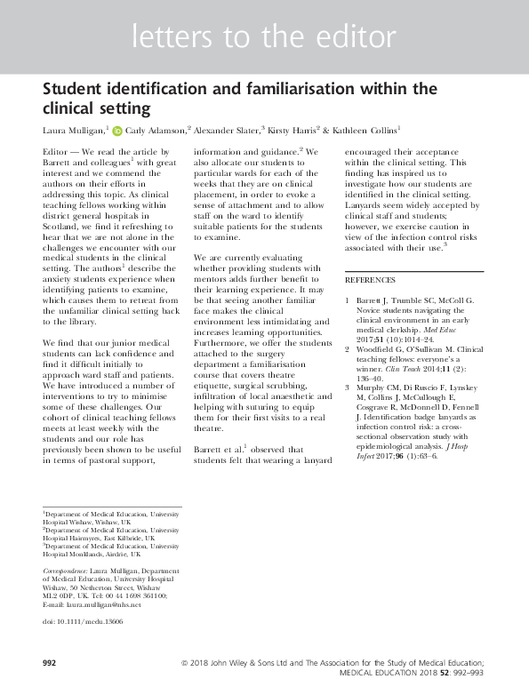 (PDF) Student identification and familiarisation within the clinical ...