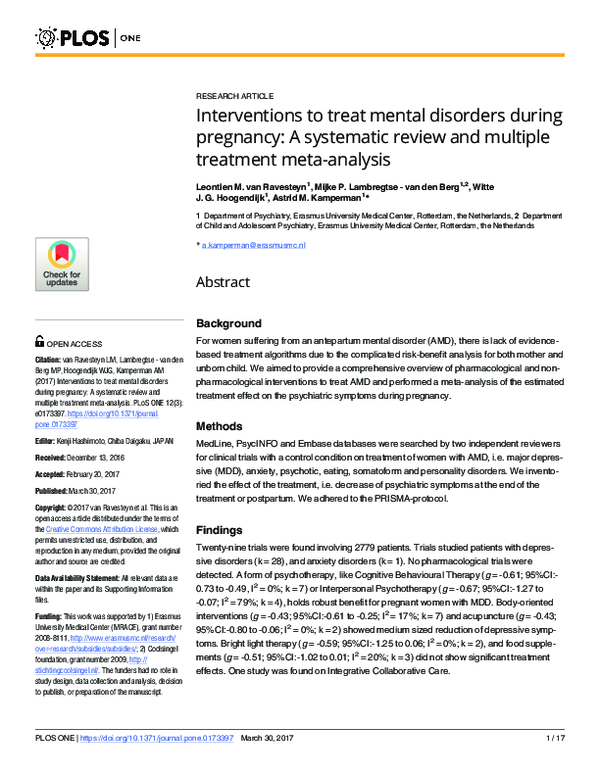 (PDF) Interventions to treat mental disorders during pregnancy: A systematic review and multiple ...