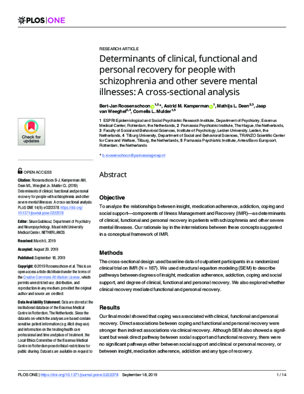 (PDF) Determinants of clinical, functional and personal recovery for people with schizophrenia ...