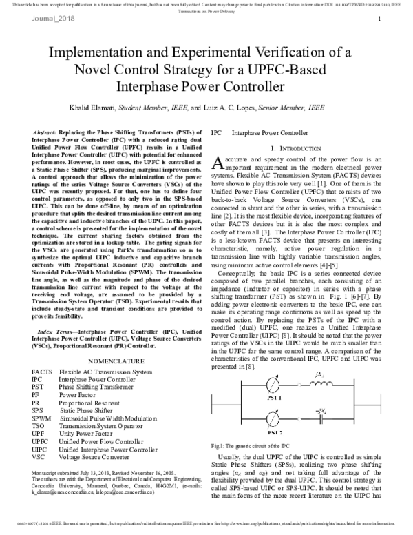 (PDF) Implementation and Experimental Verification of a Novel Control ...
