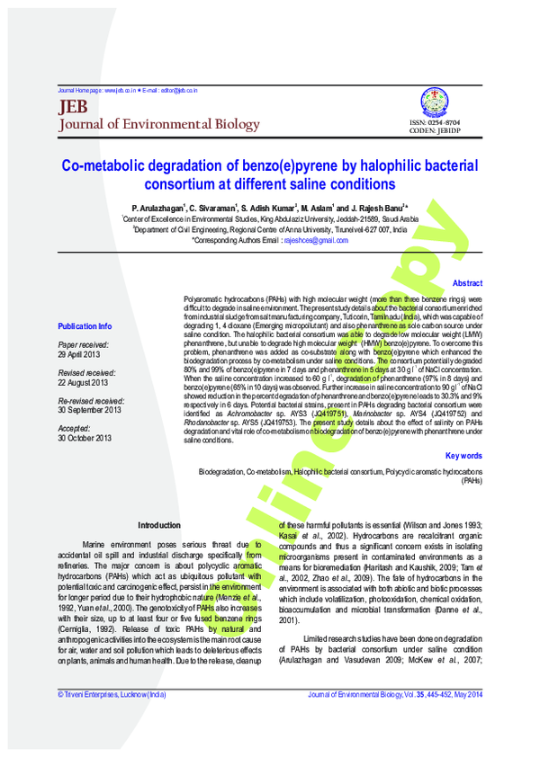 (PDF) Co-metabolic degradation of benzo(e)pyrene by halophilic bacterial consortium at different ...