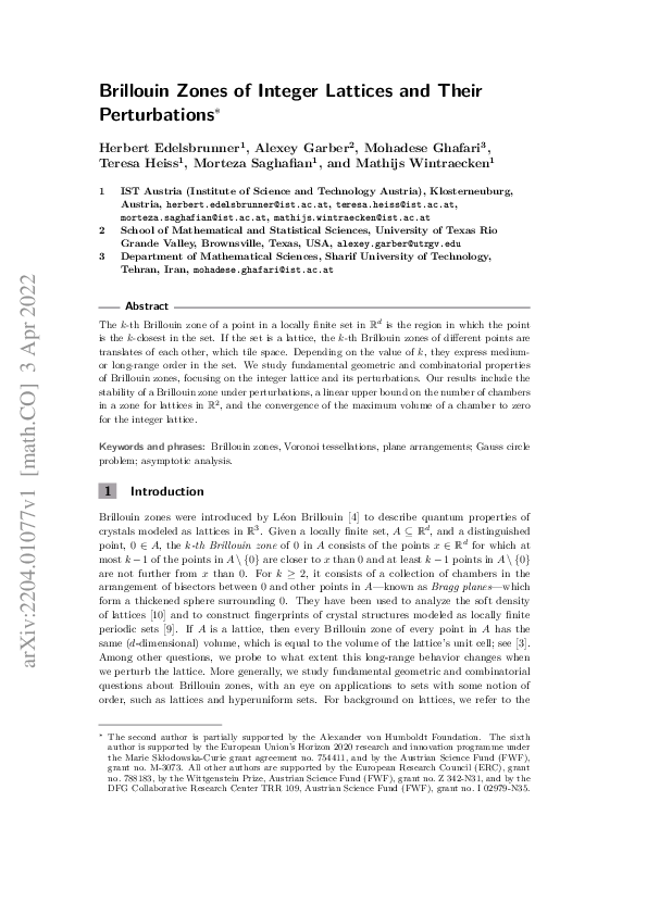 (PDF) Brillouin Zones of Integer Lattices and Their Perturbations