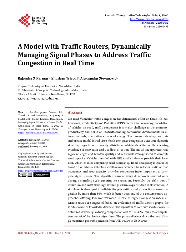 Pdf A Model With Traffic Routers Dynamically Managing Signal Phases To Address Traffic