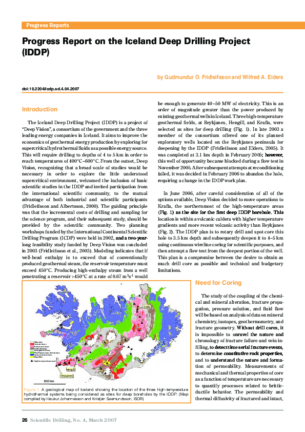 (PDF) Progress Report on the Iceland Deep Drilling Project (IDDP ...