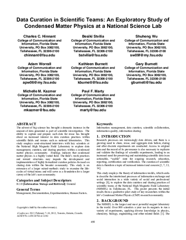 (PDF) Data curation in scientific teams