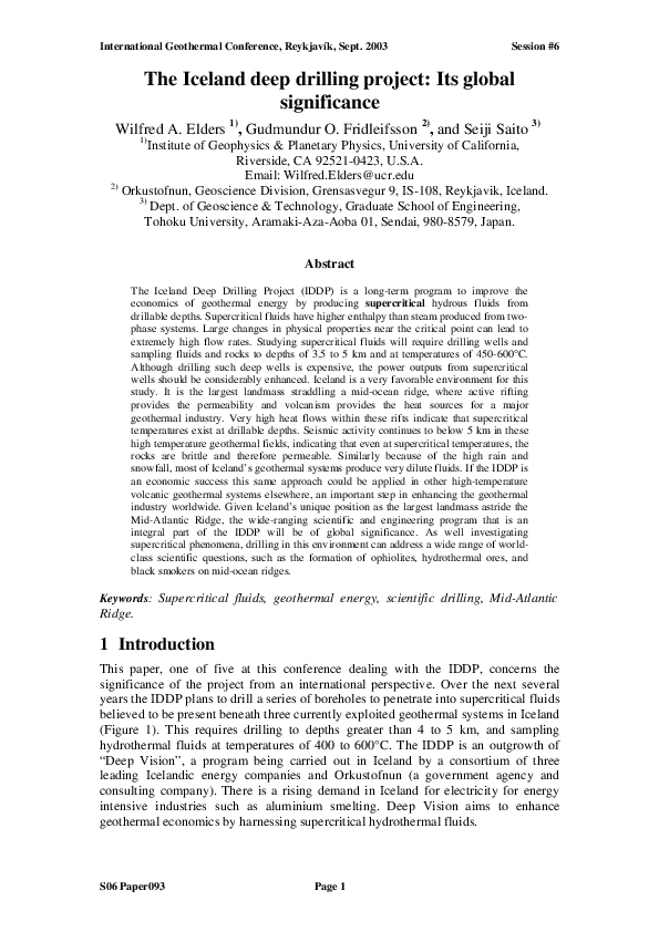 (PDF) The Iceland deep drilling project: Its global significance