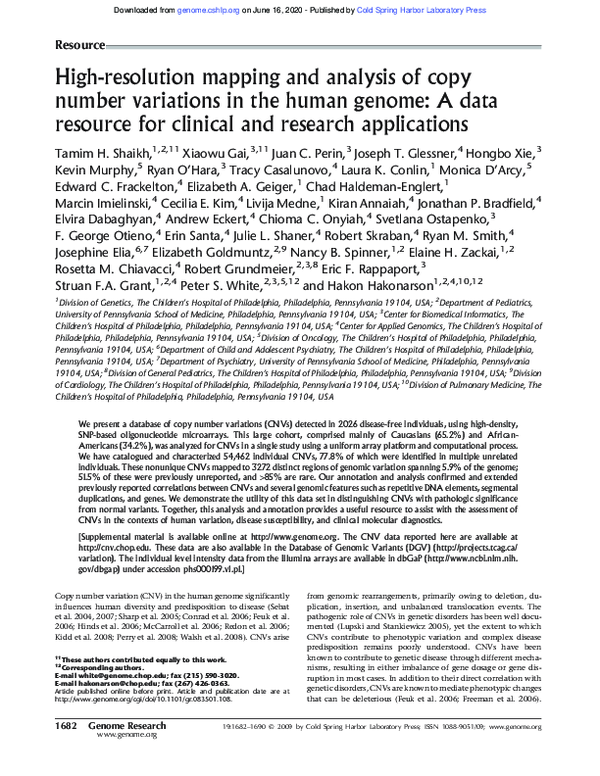 (PDF) High-resolution mapping and analysis of copy number variations in ...