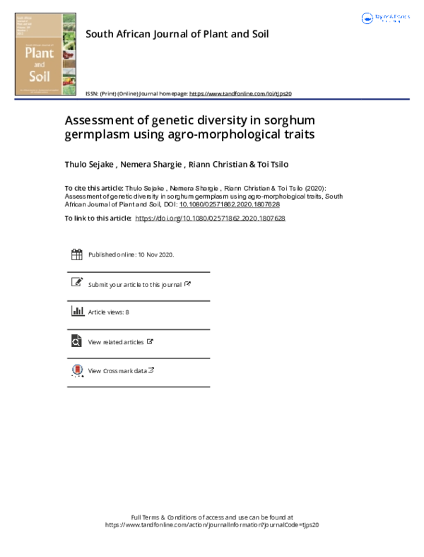 (PDF) Assessment of genetic diversity in sorghum germplasm using agro ...