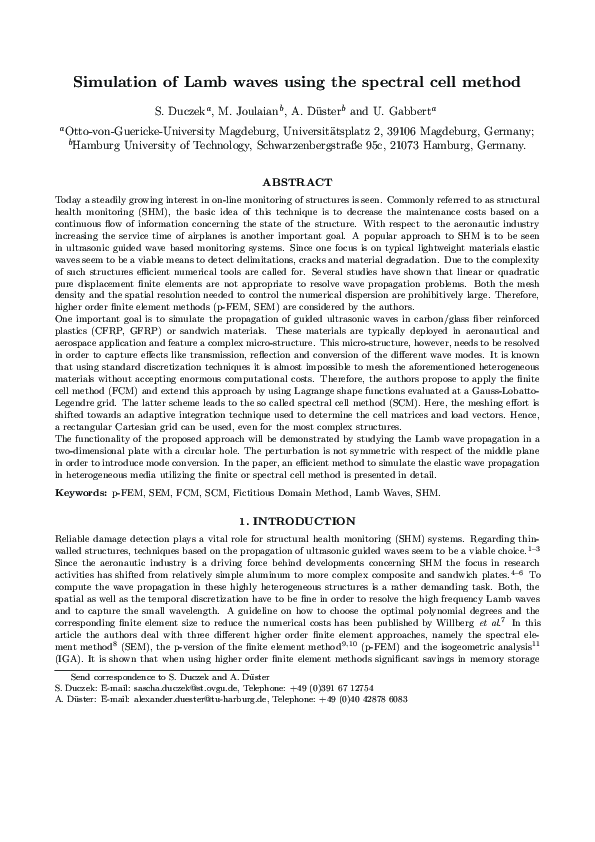 Pdf Simulation Of Lamb Waves Using The Spectral Cell Method