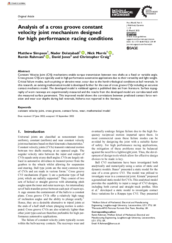 (PDF) Analysis of a cross groove constant velocity joint mechanism ...